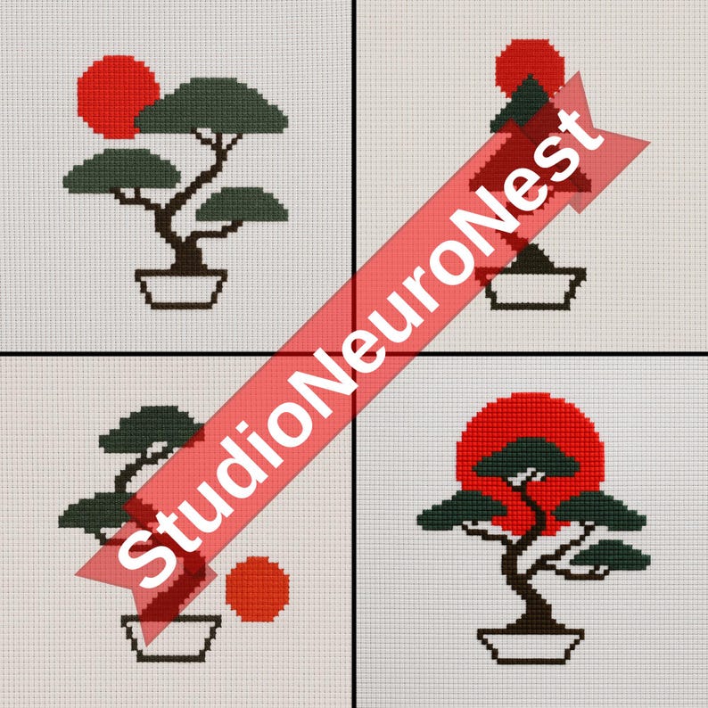 Modern Bonsai Embroidery Pattern – Japanese-inspired Minimalist Design ...