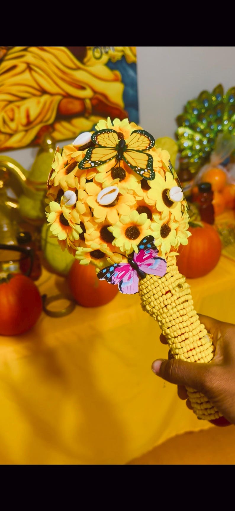 Oshun Sunflower Maraca With Cowrie Shells | Spiritual Shaker for ...