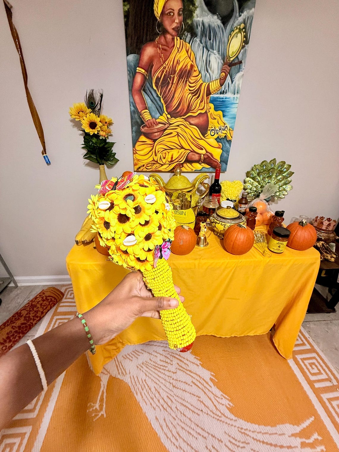 Oshun Sunflower Maraca With Cowrie Shells | Spiritual Shaker for ...