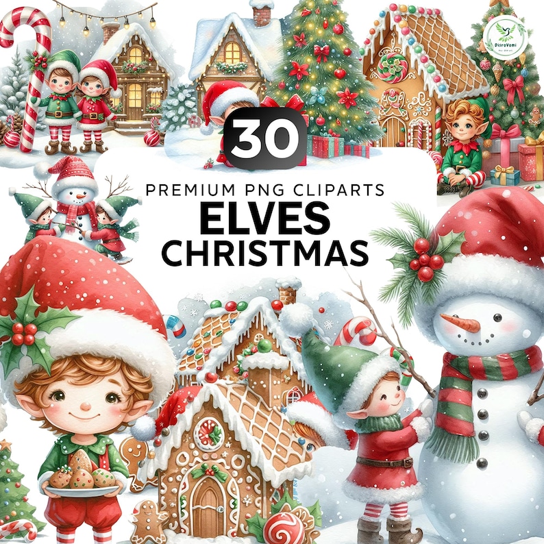 30+ Watercolor Christmas Elves Clipart Bundle, Festive Elf Png, Cheeky ...