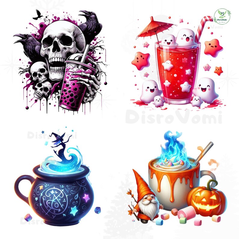 50+ Creepy Drink Clipart Bundle, Halloween Cocktails Png, Iced Coffee ...