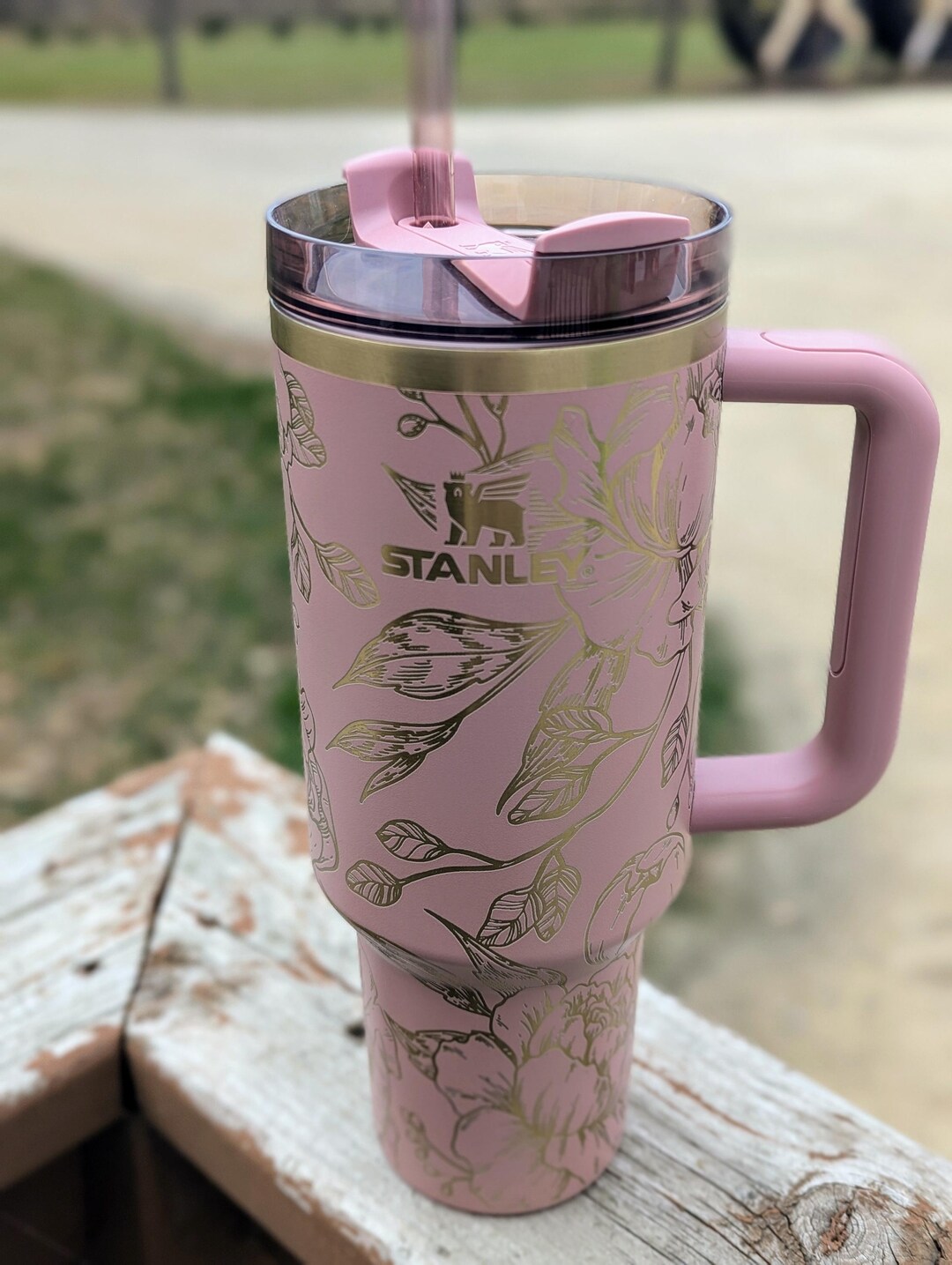 Ready to Ship 40 Oz Antique Pink Color Stanley Gold Plated With Peony ...