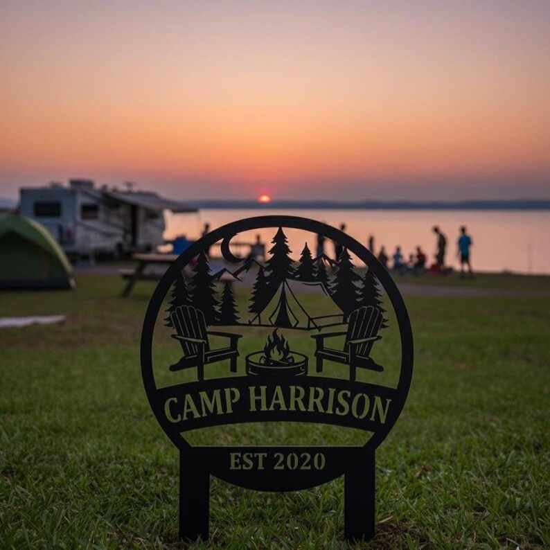 Custom Metal Campfire Sign With Stakes, Personalized Cabin Sign, Camp ...
