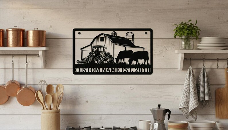 Custom Farm Metal Sign With Tractor & Cows – Personalized Metal Wall ...