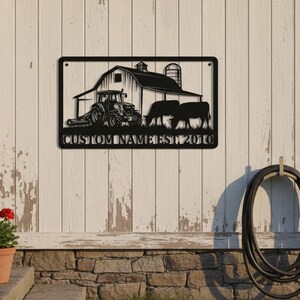 Custom Farm Metal Sign With Tractor & Cows – Personalized Metal Wall ...