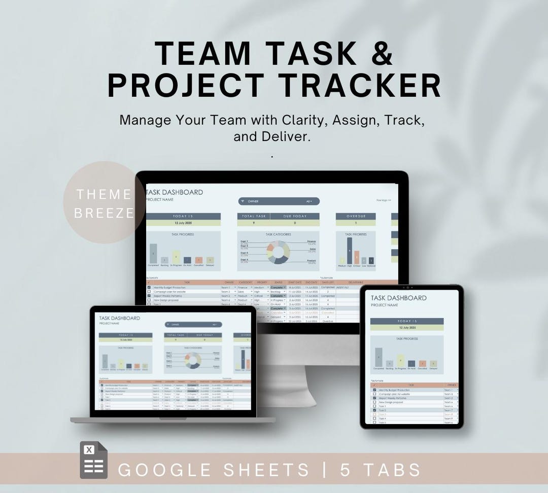 Task & Team Project Tracker Template Breeze Theme - Etsy