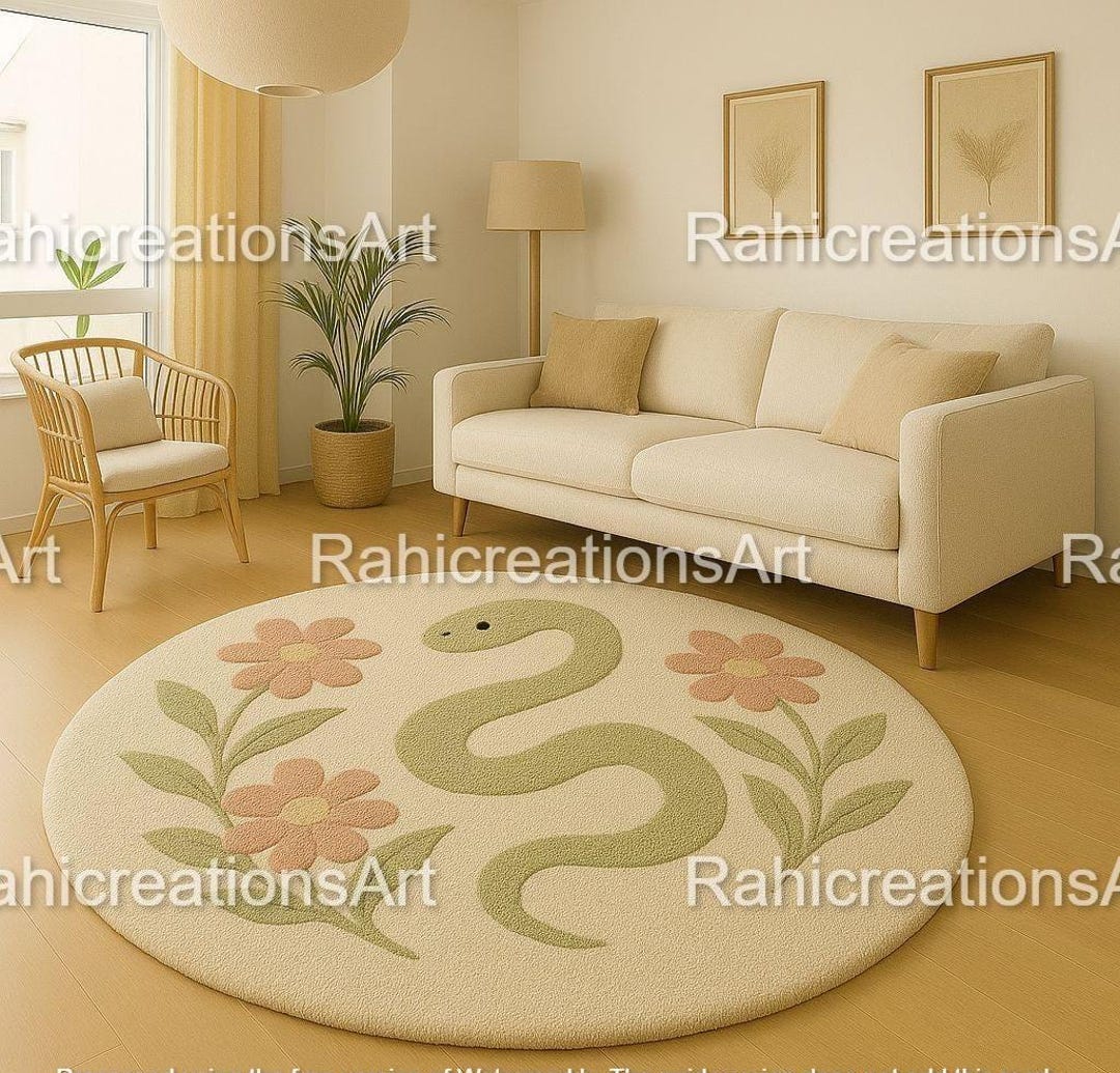 6x6 Handmade Tufted Rug Round Snake Rug Hand Tufted Rug Wool Area ...