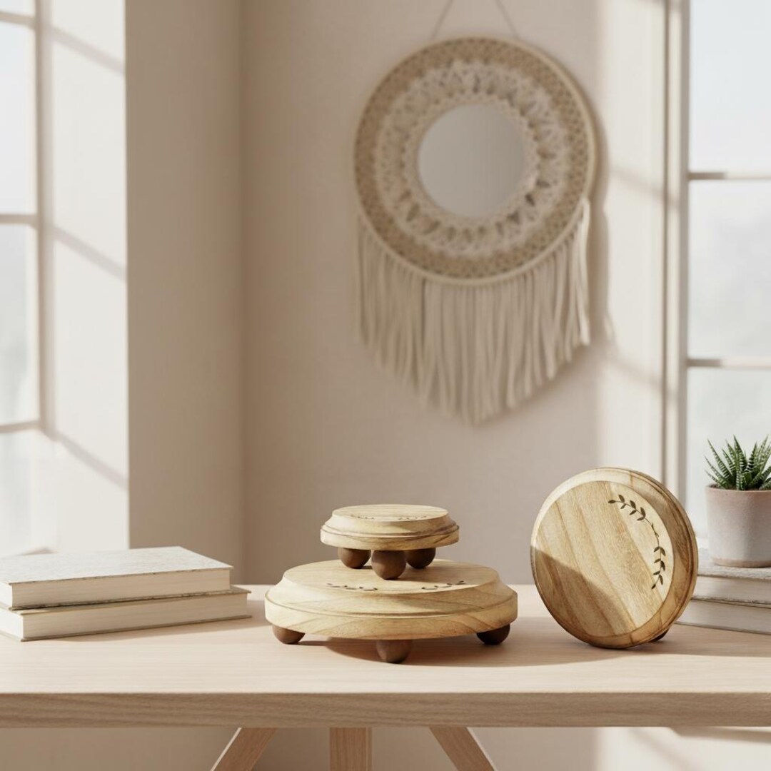 3pcs Wooden Display Risers Set – Stackable Pedestal Stands for Home ...