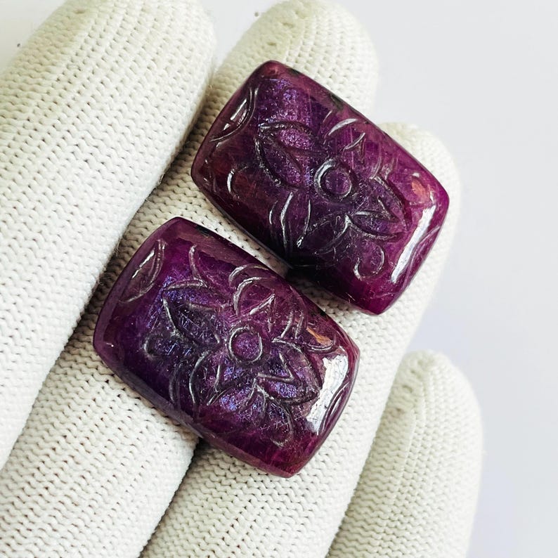 Ruby Hand Carving Gemstone, Glyptic Art Cabochon Pair - Etsy