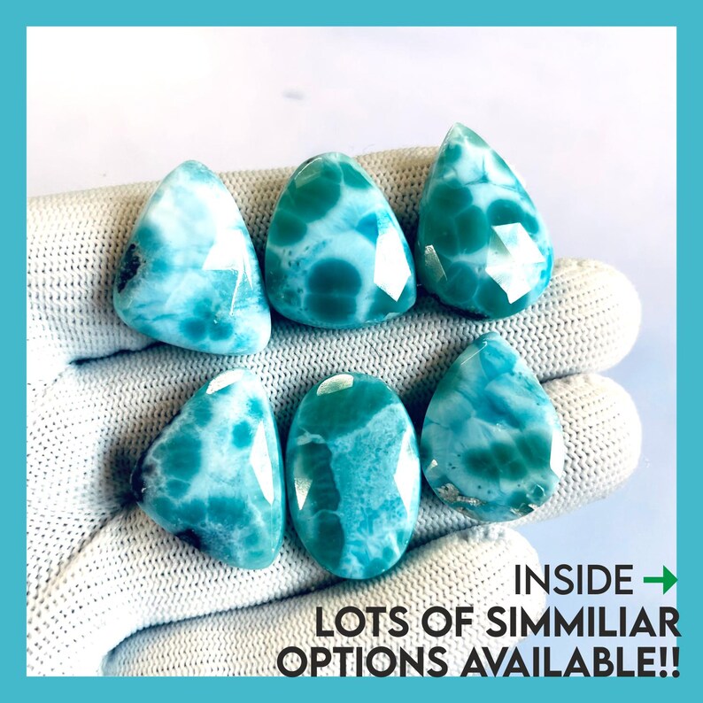 Faceted Larimar Cabochons–caribbean Blue Gemstone for Jewelry Making ...