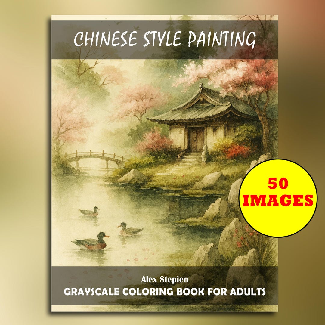 Chinese Style Painting Grayscale Coloring Book for Adults. A Lot of Fun ...