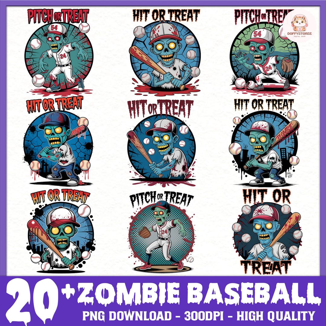 20+ Chibi Zombie Baseball Png Bundle, Hit or Treat Png, Pitch or Treat ...