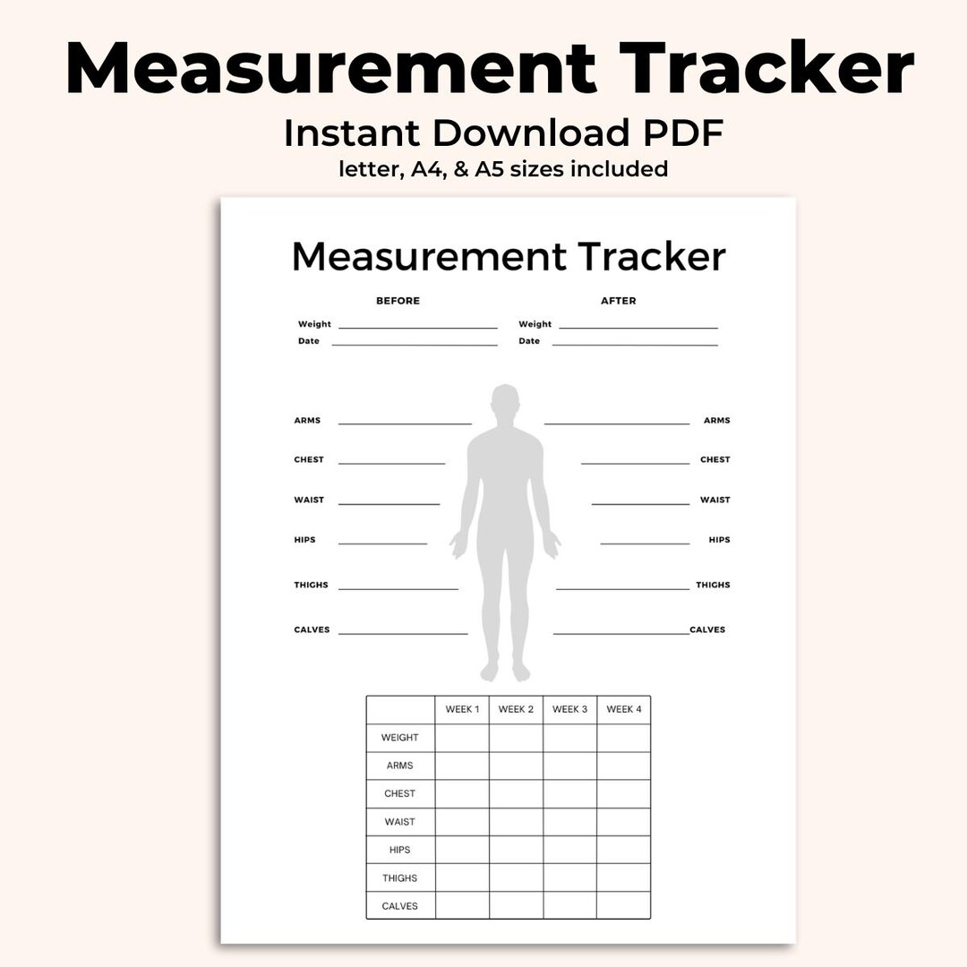 Weight Loss Body Measurements Tracker, 4 Week Body Transformation ...