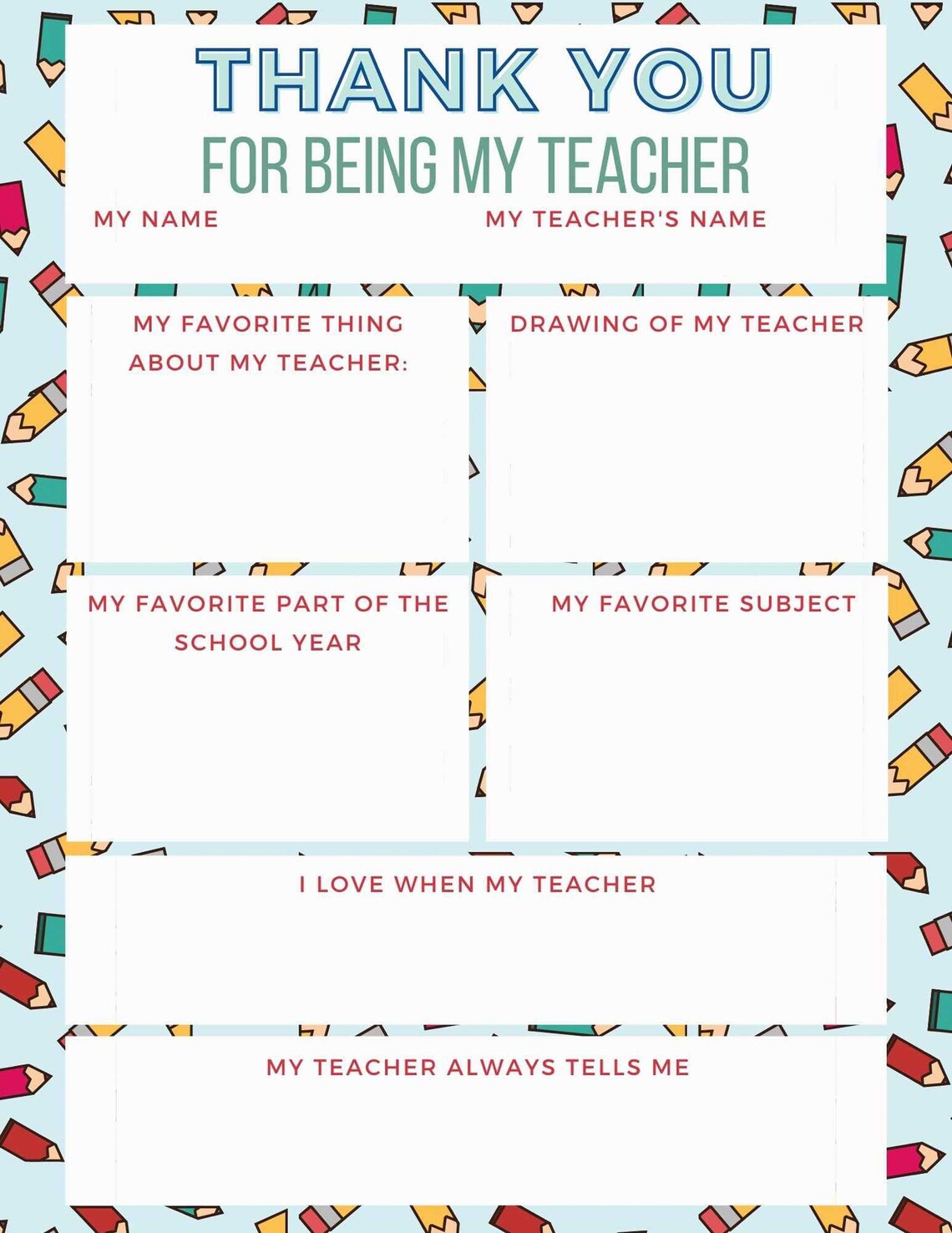 Teacher Thank You Printable - Teacher Appreciation Week Printable ...