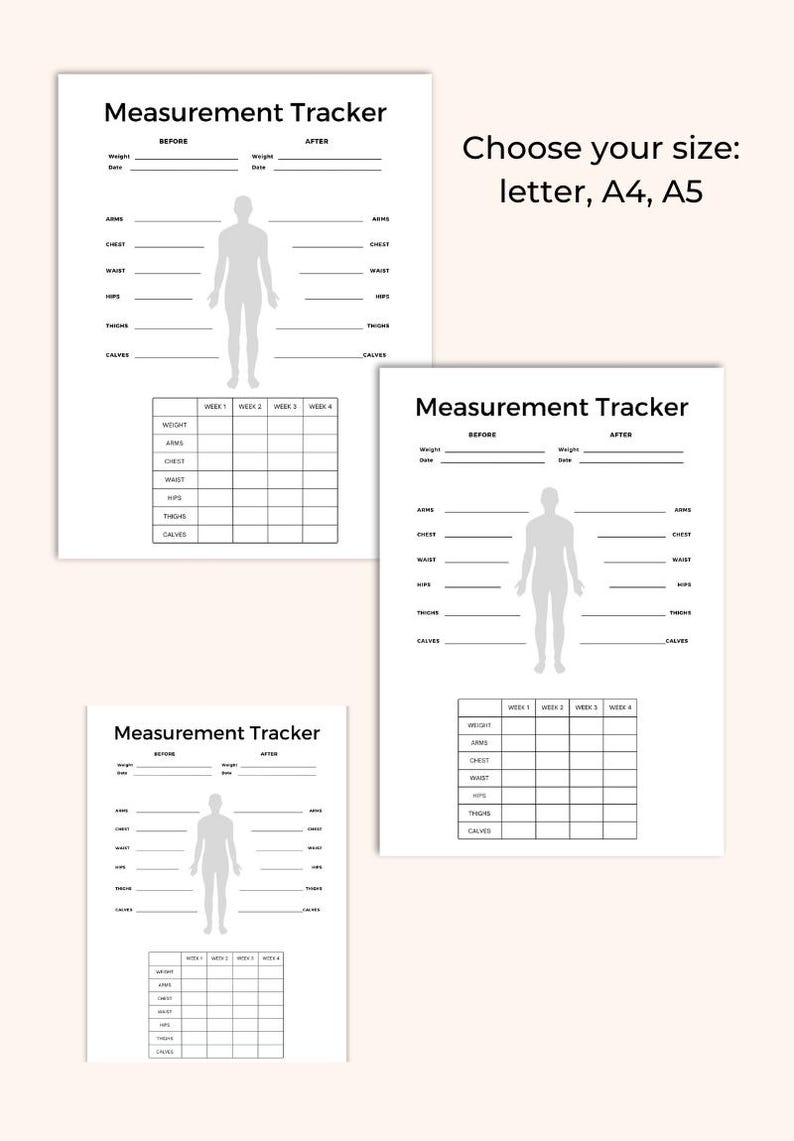Weight Loss Body Measurements Tracker, 4 Week Body Transformation ...