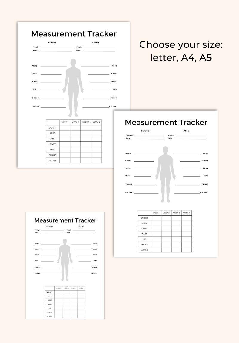 Weight Loss Body Measurements Tracker, 4 Week Body Transformation ...