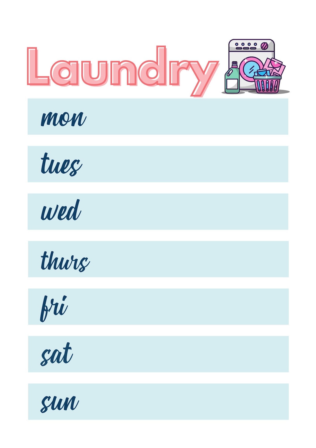 Weekly Laundry Schedule, Weekly Laundry Routine, Laundry Schedule ...