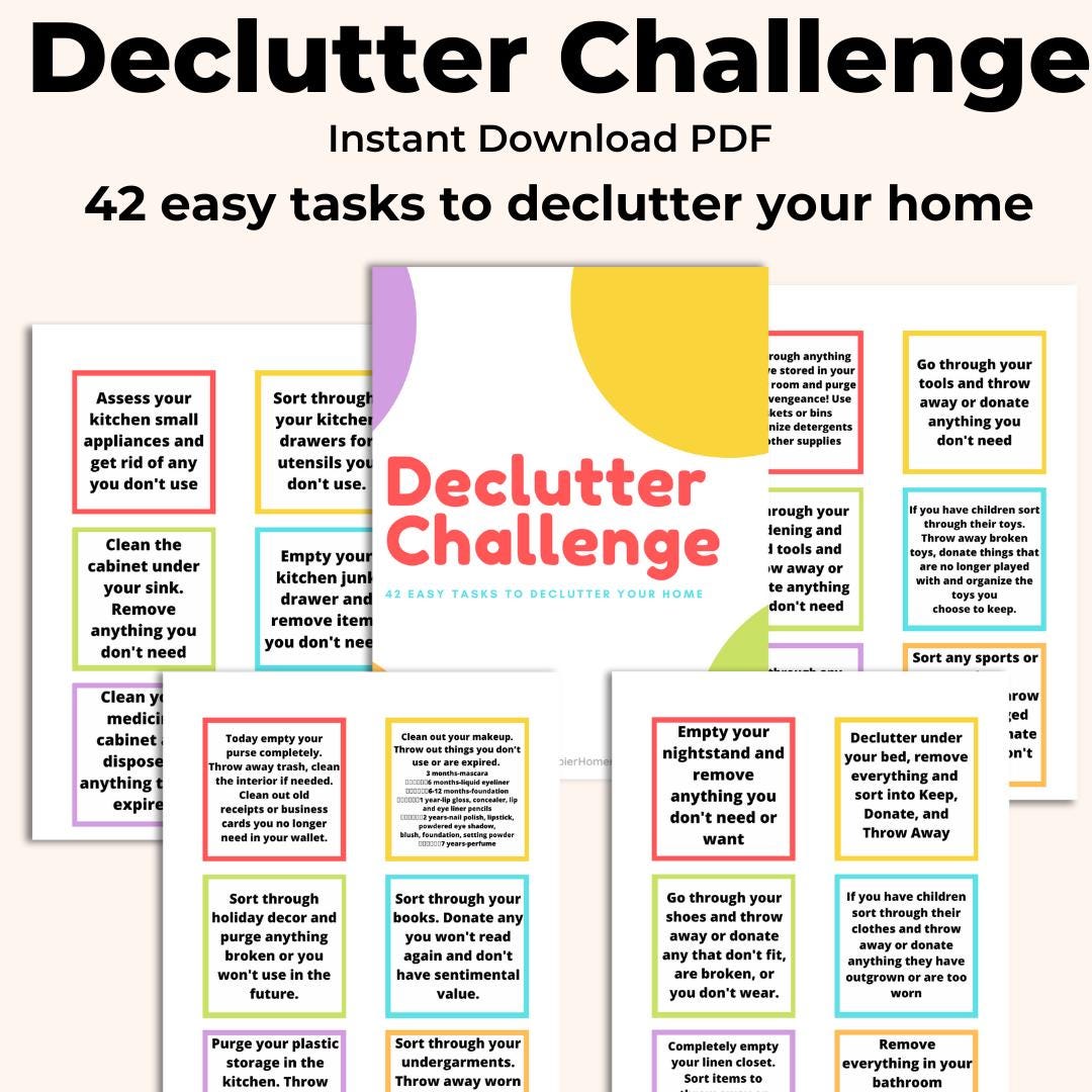 42-task Declutter Challenge Printable, Home Organization Cards ...