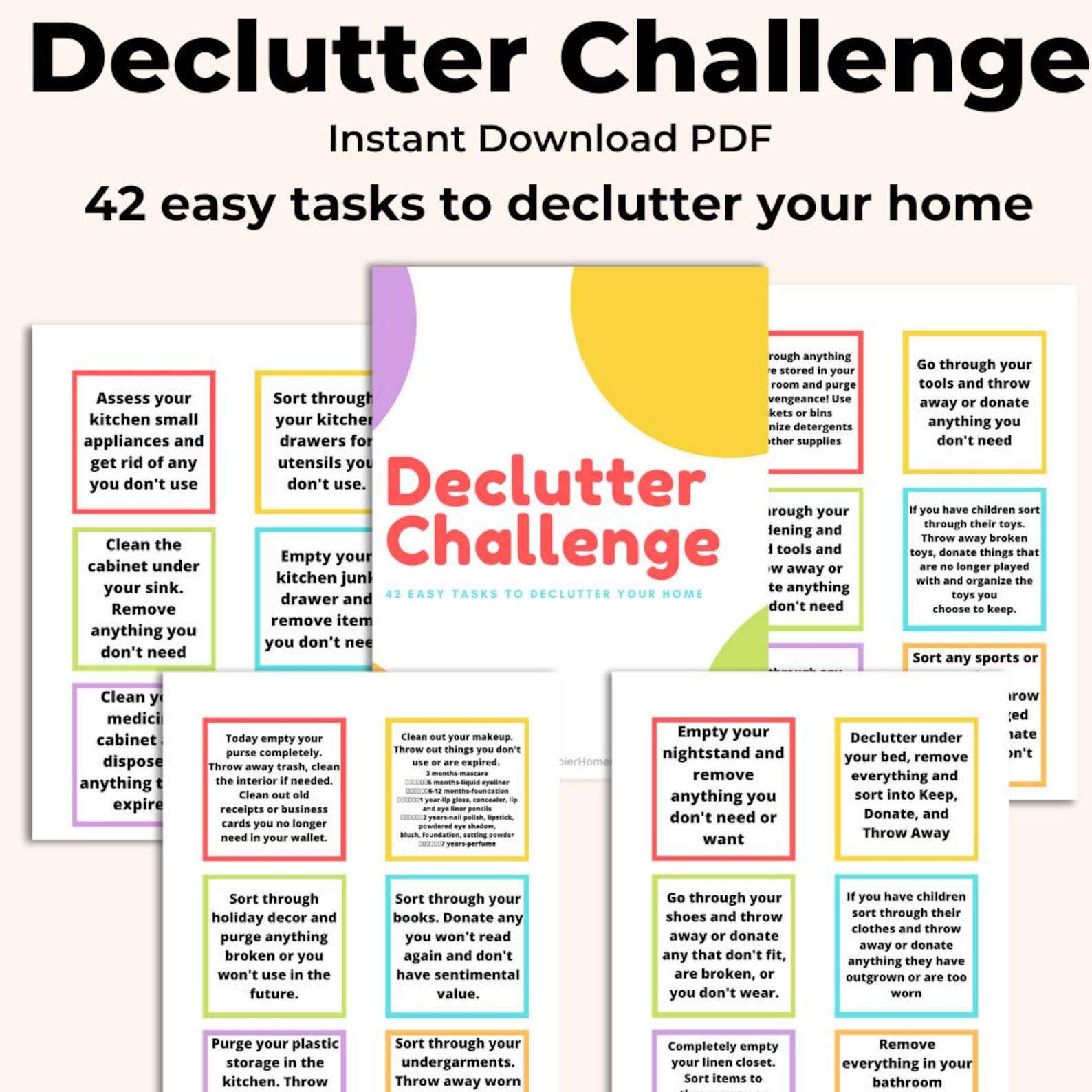 42-task Declutter Challenge Printable, Home Organization Cards ...