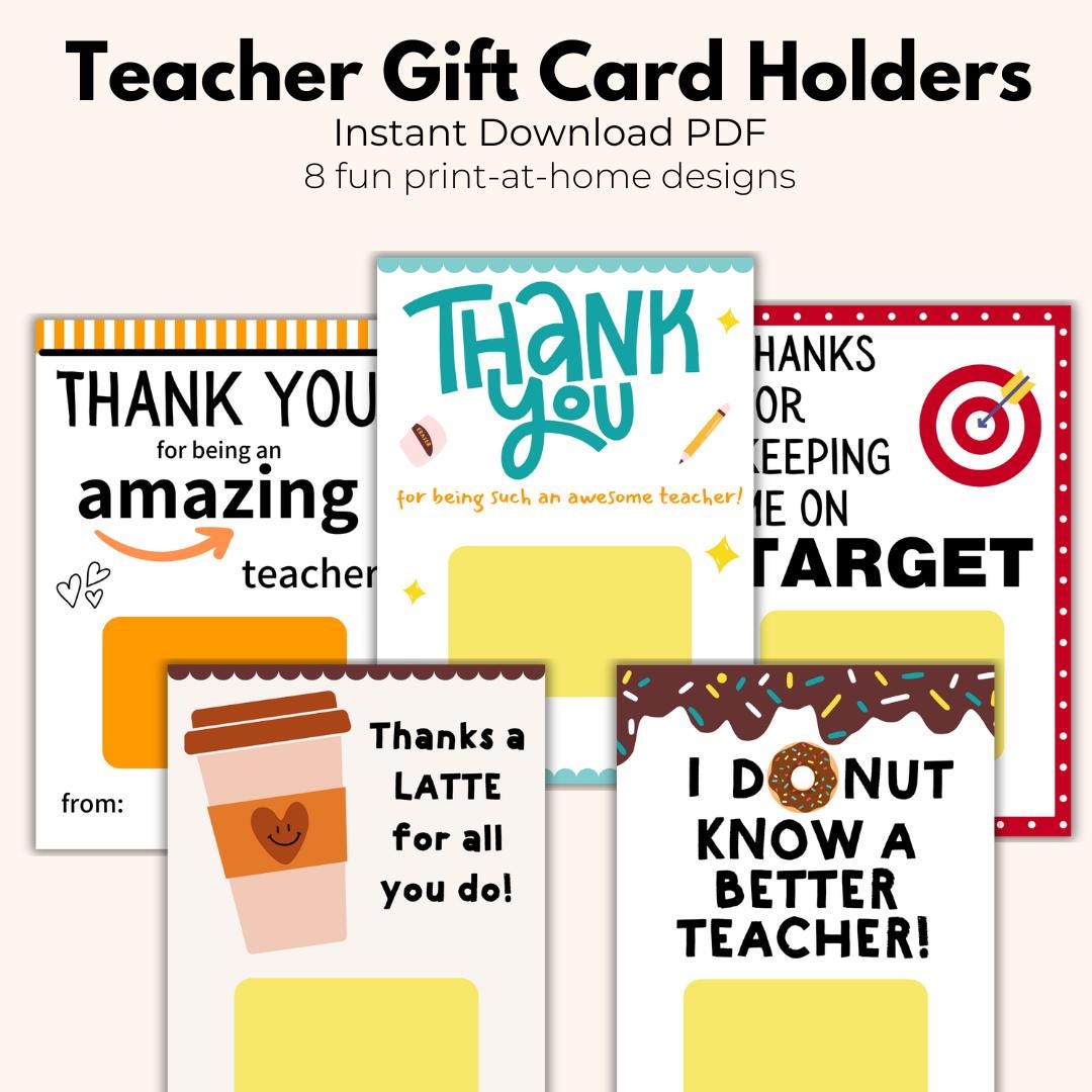 Printable Teacher Appreciation Gift Card Holder, Editable Teacher Gift ...