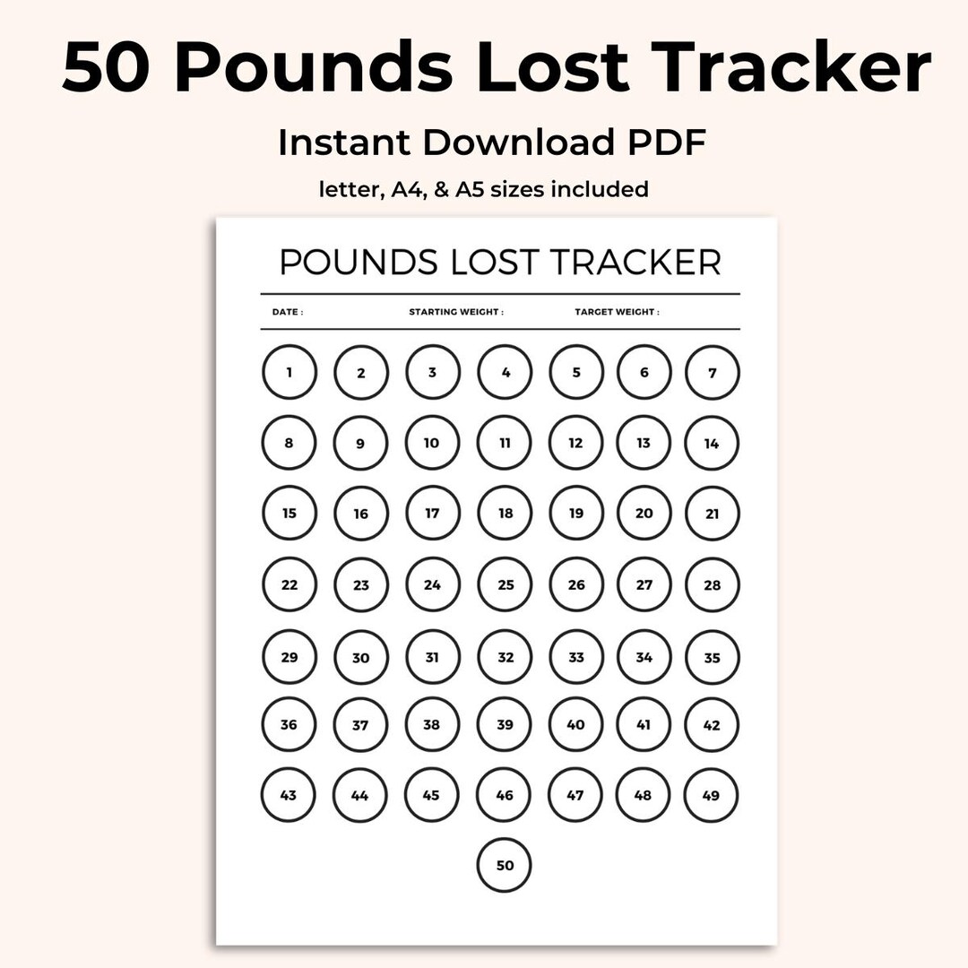 50 Pounds Lost Weight Tracker Printable, Weight Loss Tracker, Weight ...