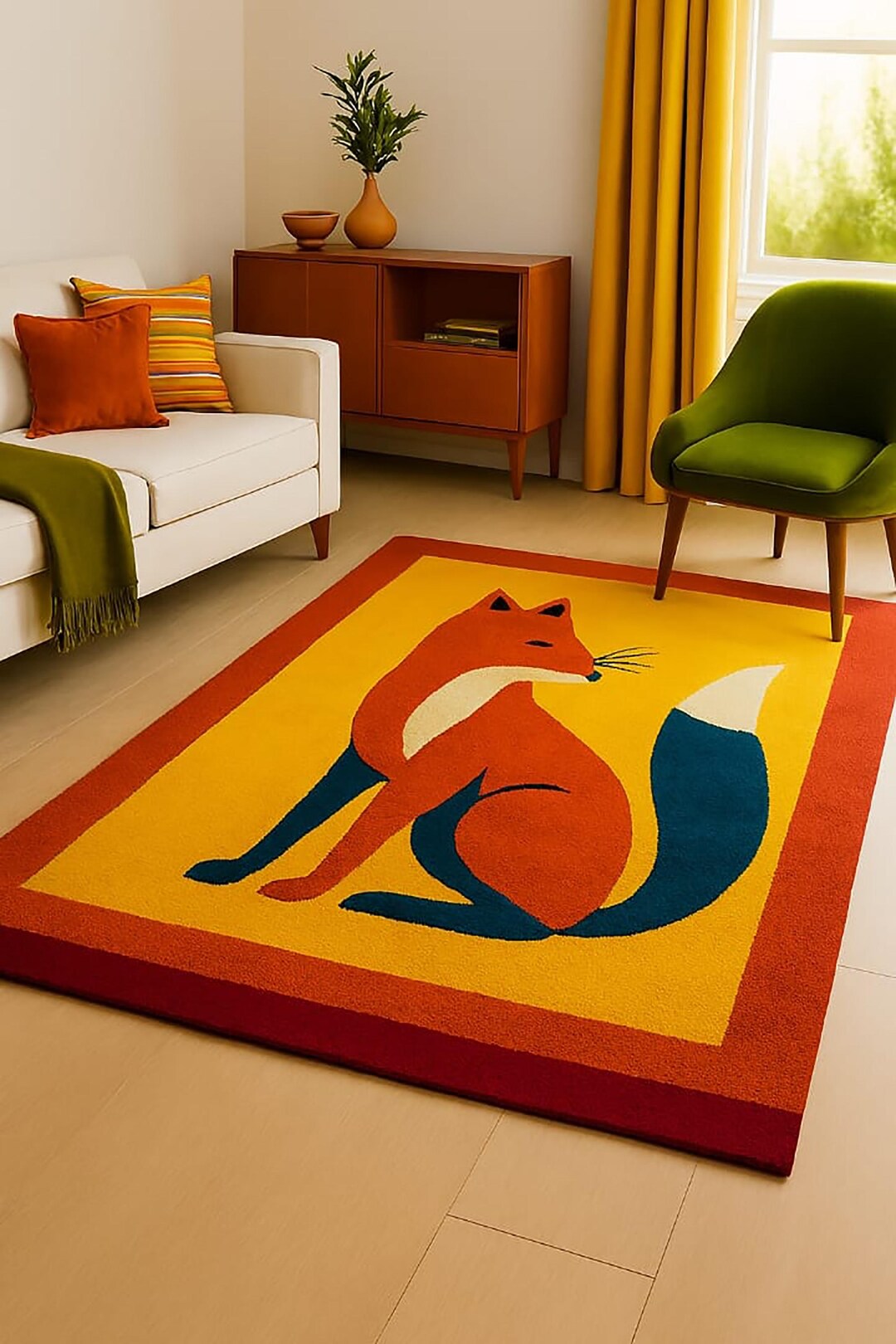 Mid-century Modern Fox Area Rug - Bold Animal Graphic - Etsy