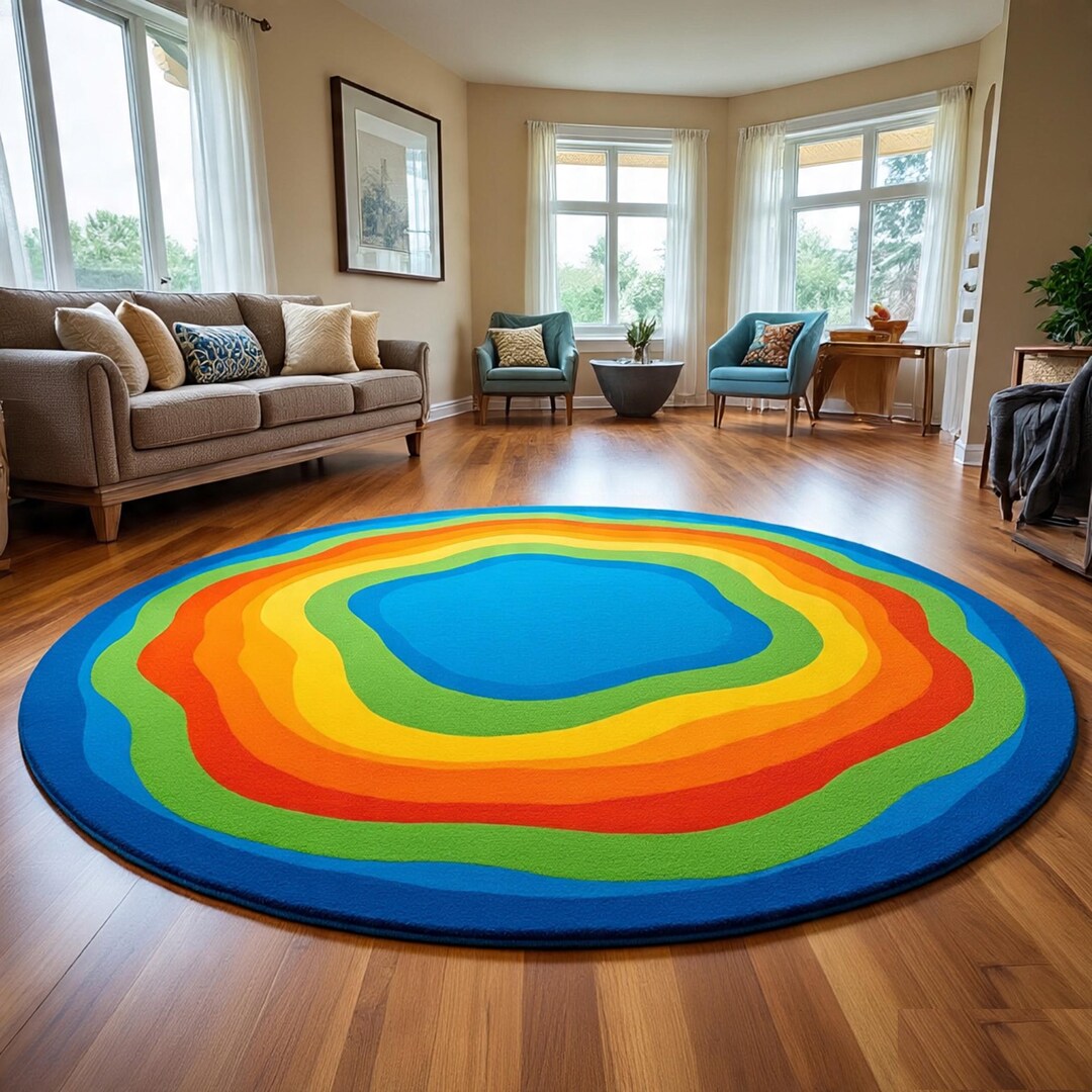 Rainbow Concentric Circle Area Rug, Modern Colorful Round Carpet for ...