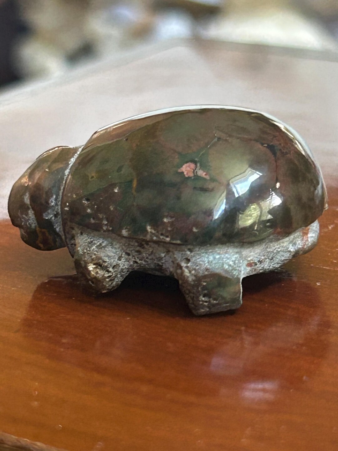 Rainforest Jasper Turtle Figure—hand Carved Rhyolite Stone for Healing ...