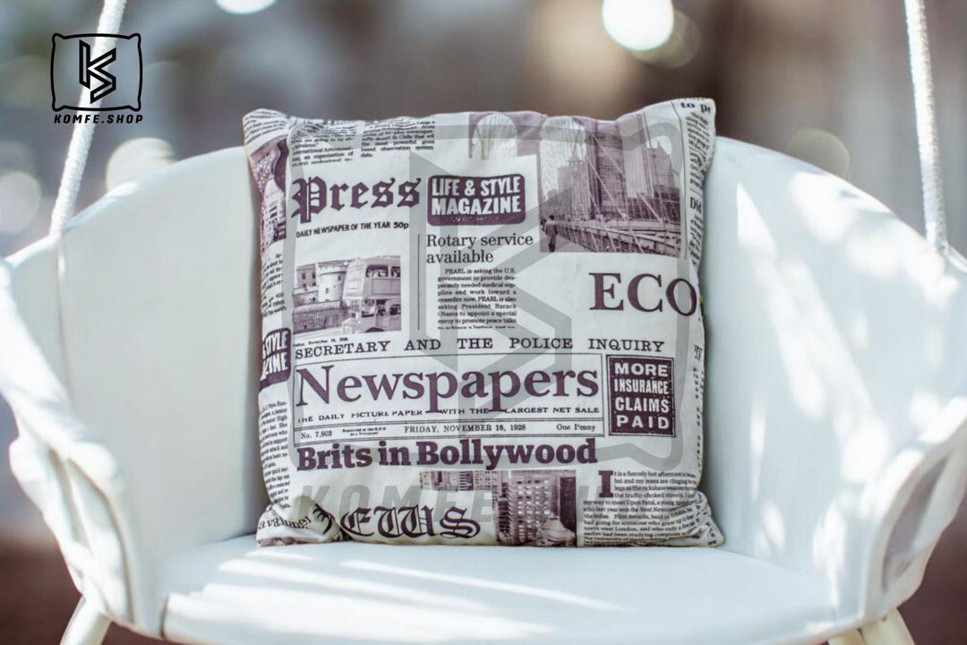 Old Newspaper Design Velvet Cushion Cover – Vintage Black & White Print ...