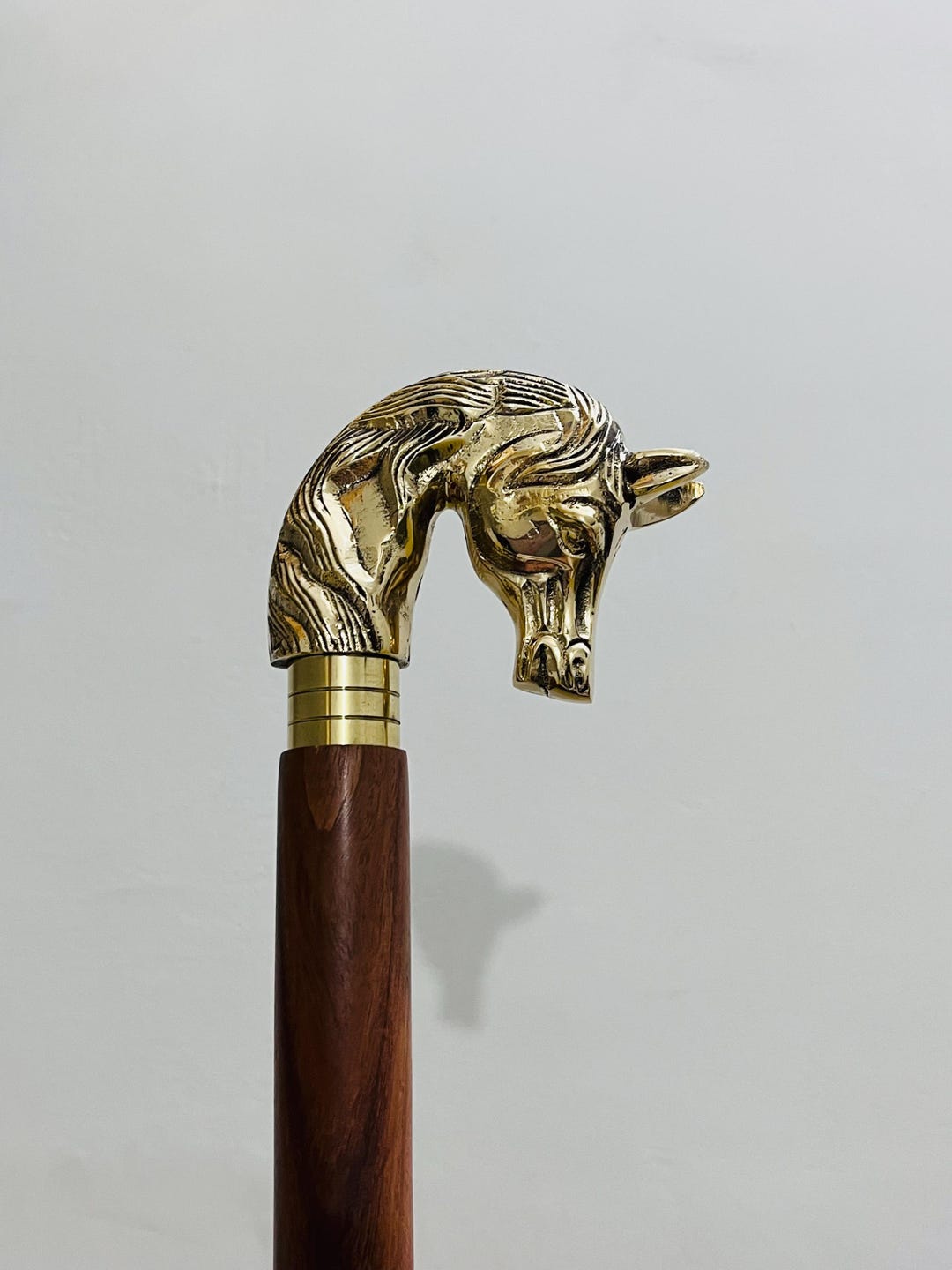 Horse Head Brass Handle Wooden Walking Stick Handmade Foldable Walking ...