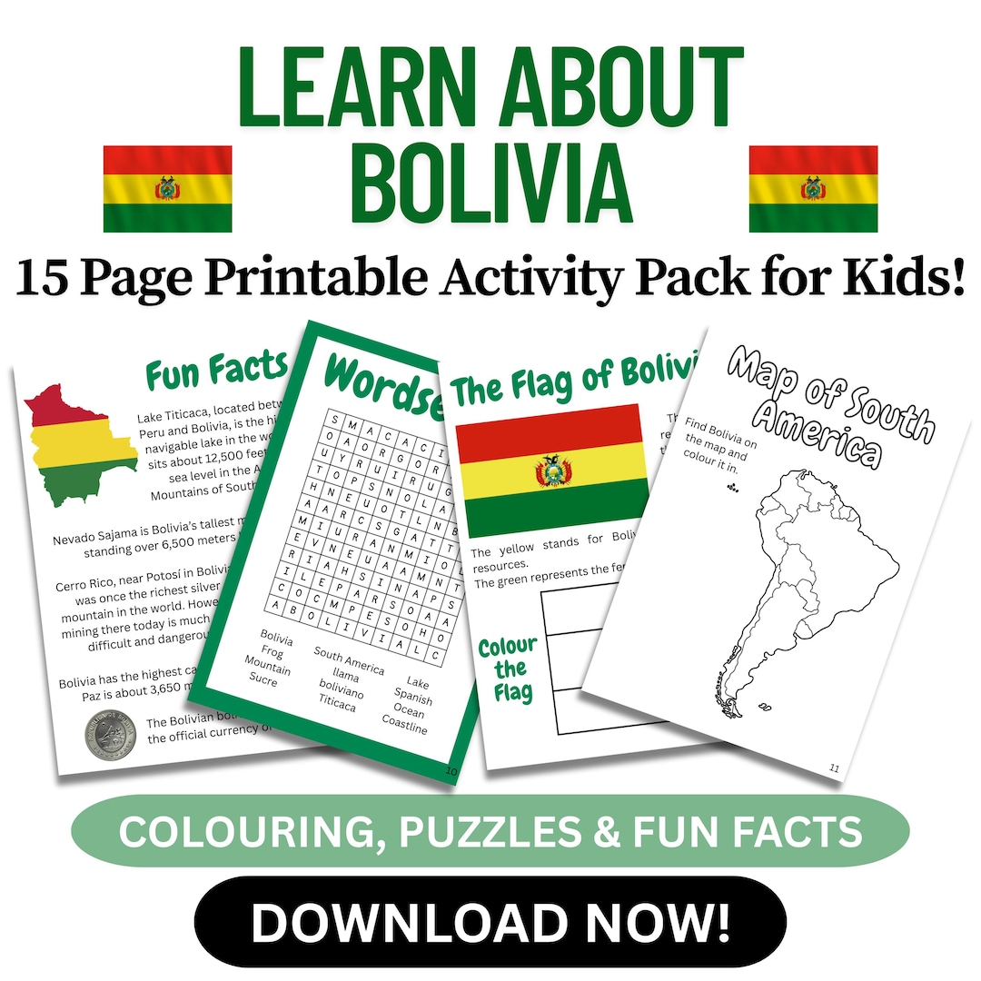 Bolivia Printable Activity Pack for Kids Ages 5–10 | Educational ...