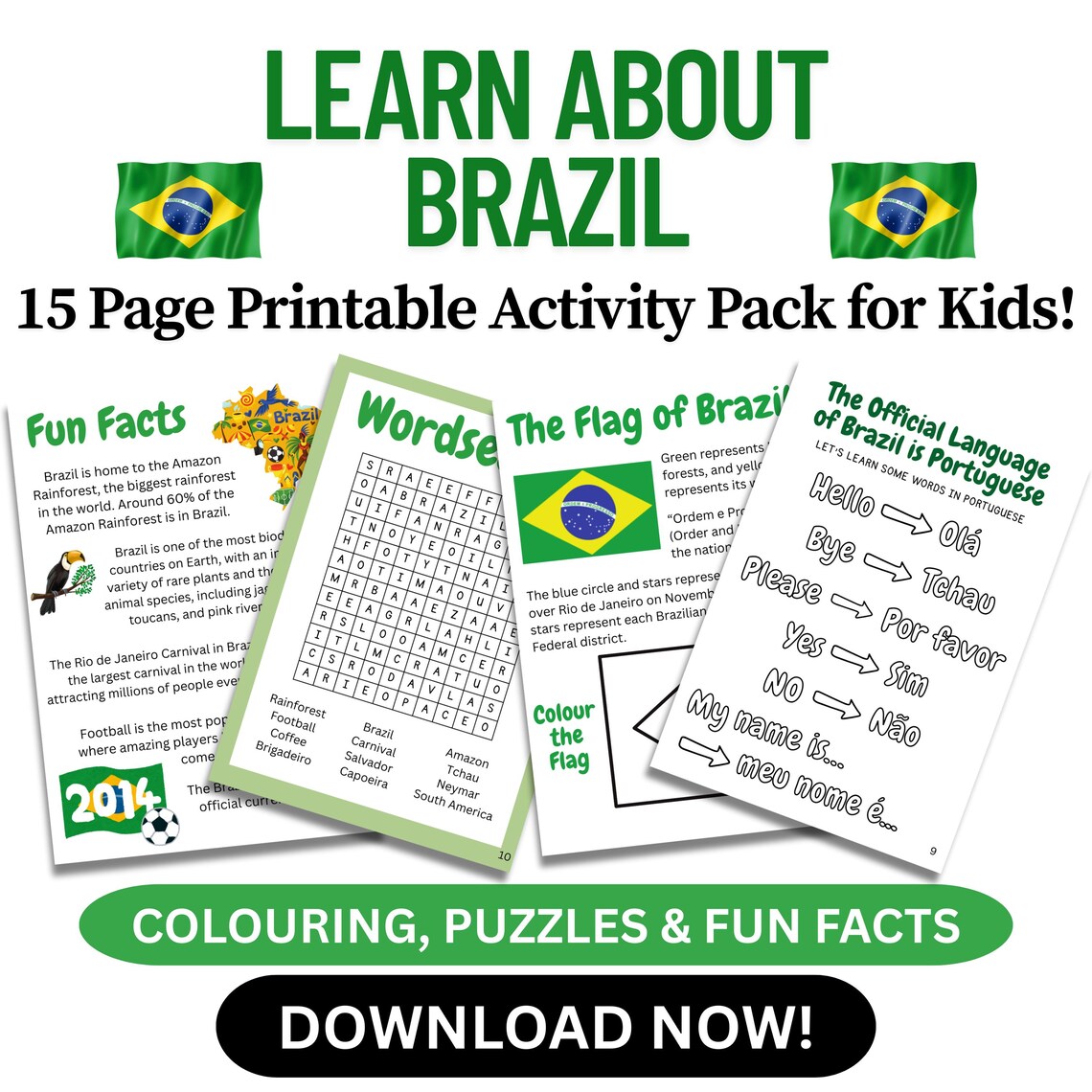 Brazil Printable Activity Pack for Kids Ages 5–10 | Educational ...