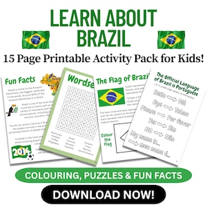 Brazil Printable Activity Pack for Kids Ages 5–10 | Educational ...