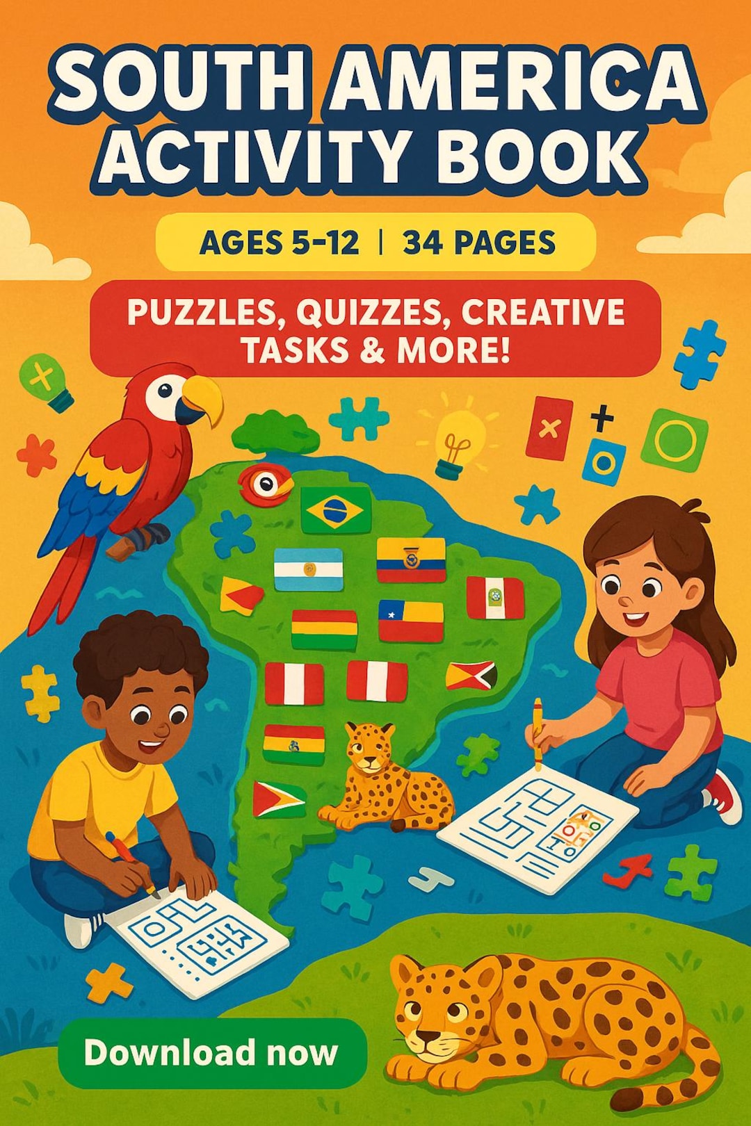 South America Activity Book for Kids | 34 Pages Printable PDF | Puzzles ...
