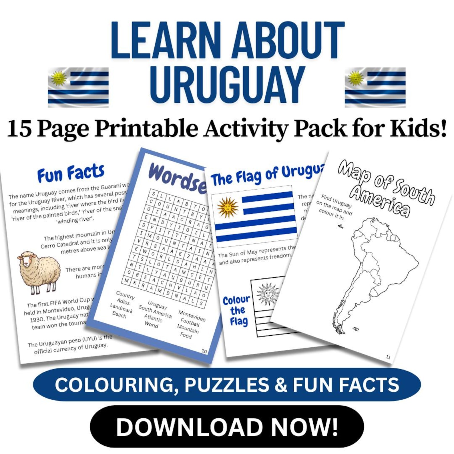 Uruguay Printable Activity Pack for Kids Ages 5–10 | Educational ...