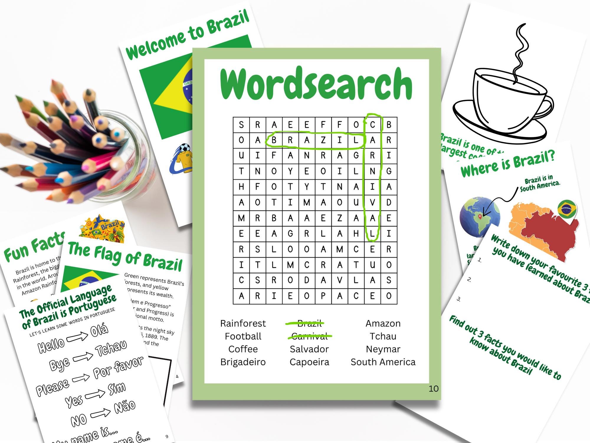 Brazil Printable Activity Pack for Kids Ages 5–10 | Educational ...