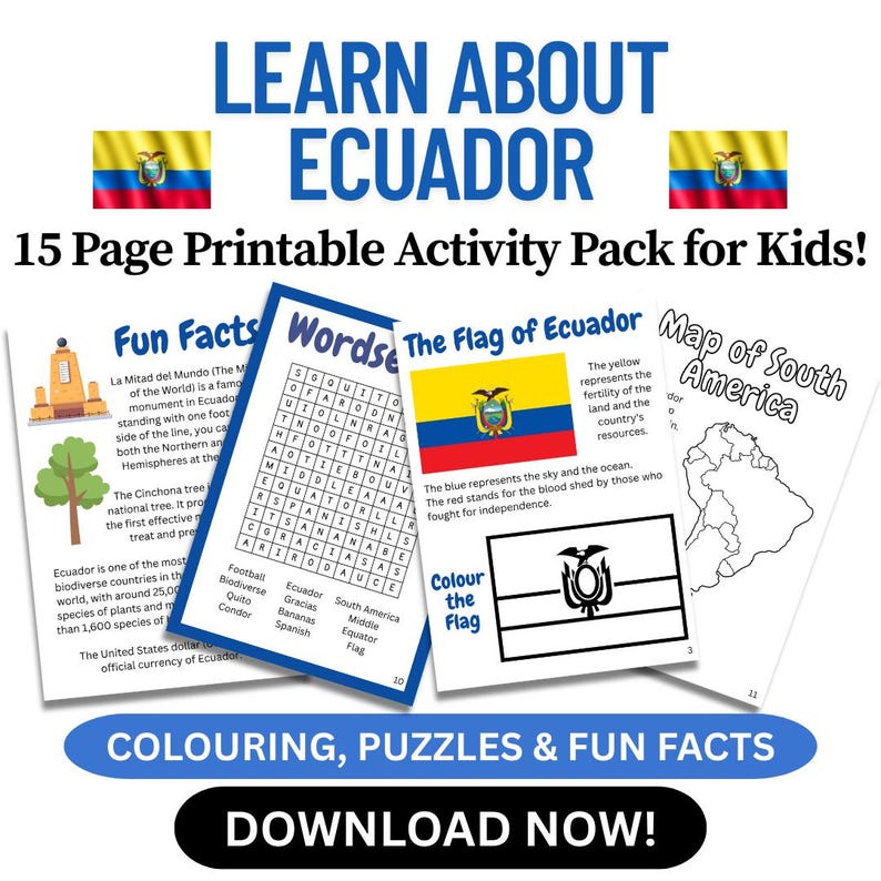 Ecuador Printable Activity Pack for Kids Ages 5–10 | Educational ...