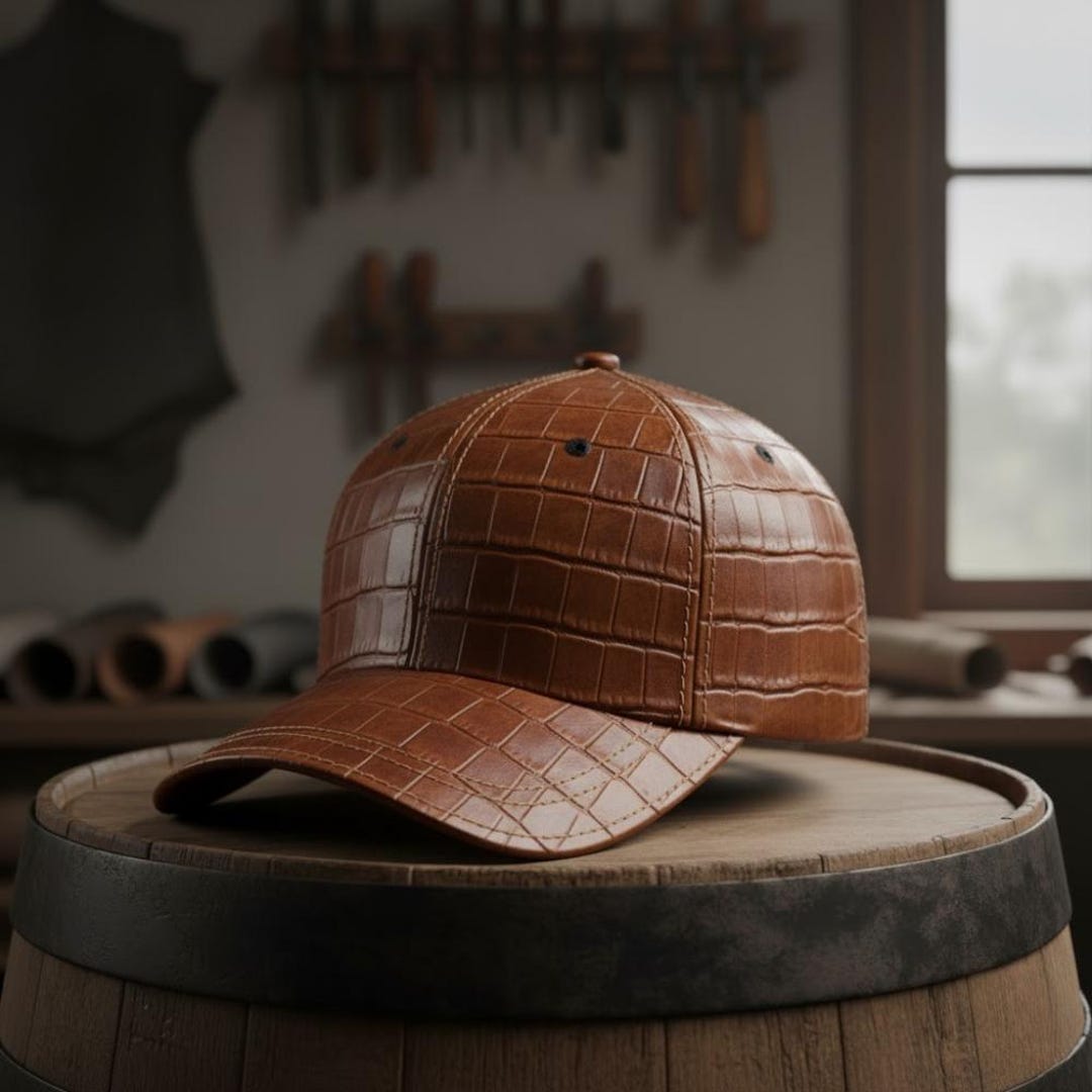 Exotic Handmade Leather Cap Crocodile Embossed Baseball Hat Durable ...