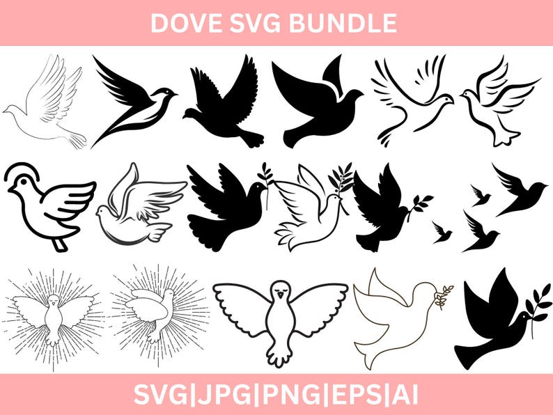 Doves SVG Bundle,pigeon Svg,flying Bird Svg,dove of Peace Svg,dove ...