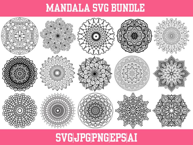 Mandala Svg,mandala Vector Designs - Download PNG / SVG Bundle ...