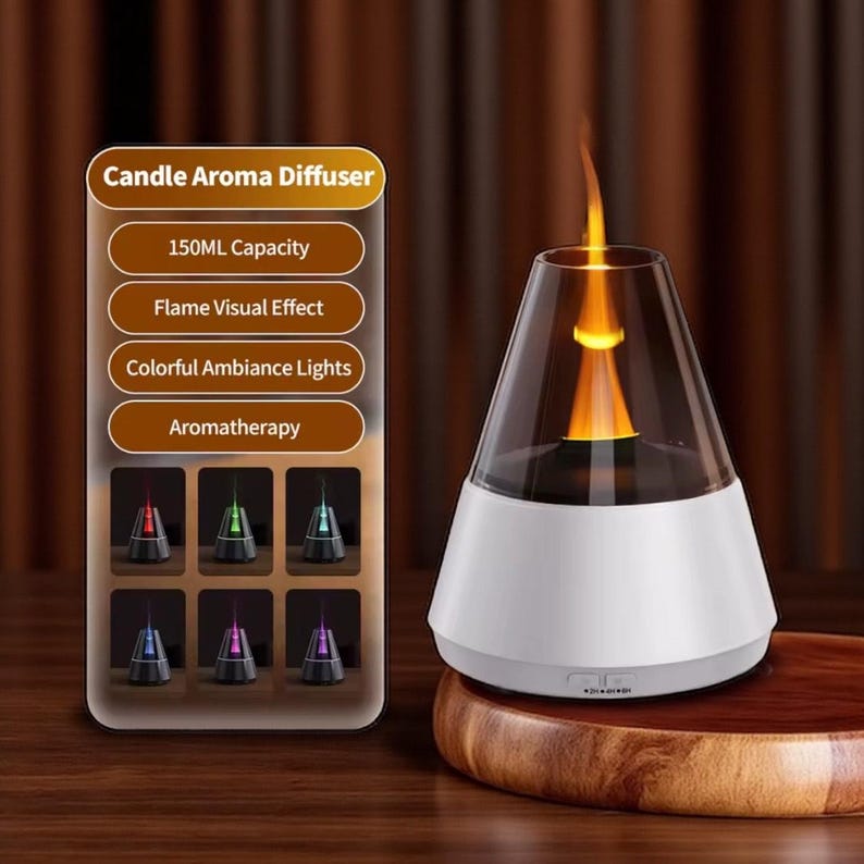 LED Flame Night Light With 150ml Ultrasonic Humidifier – Essential Oil ...