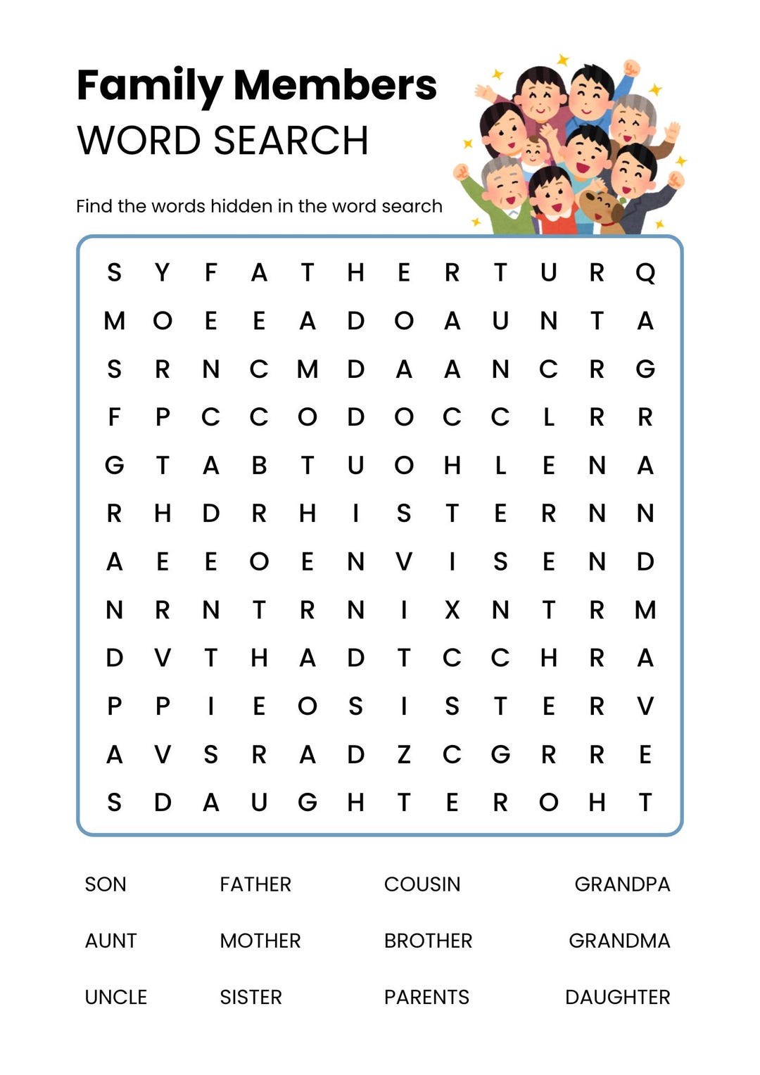 Family Members Word Search Printable – Fun Educational Activity ...