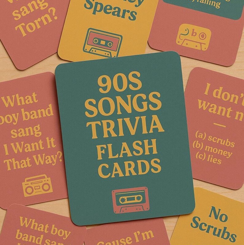 90s Songs Trivia Flash Cards – Printable Retro Party Game – Finish the ...