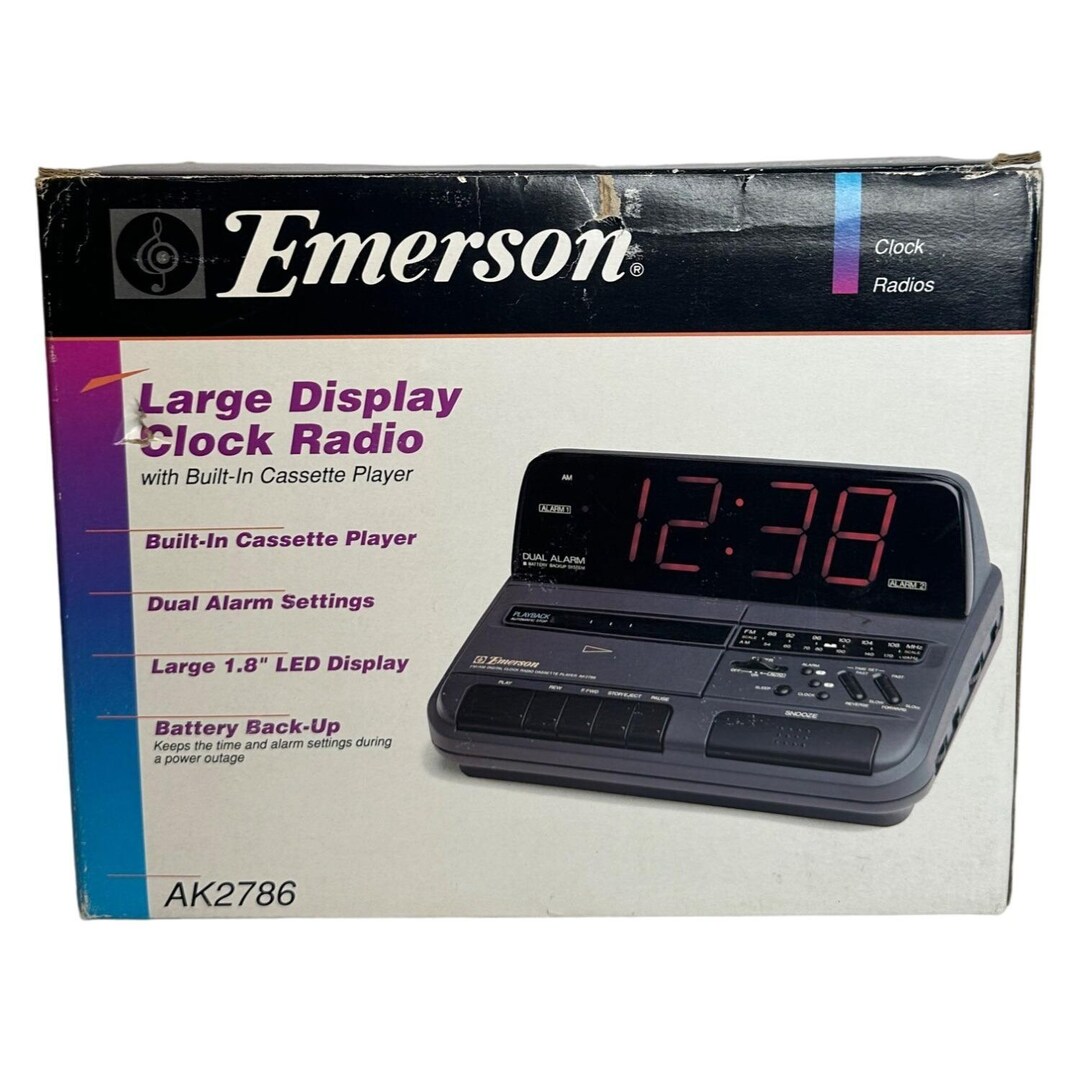 Emerson Large Display Clock Radio With Built-in Cassette Player Dual ...