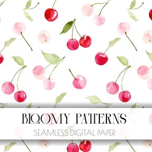 Watercolor Vintage Cherries Seamless Patterns, Red Cherries Repeating ...