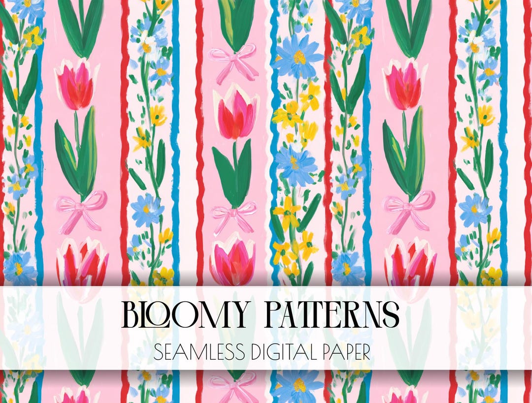 Vintage Floral Stripe, Digital Paper, Spring Flowers, Cottagecore ...
