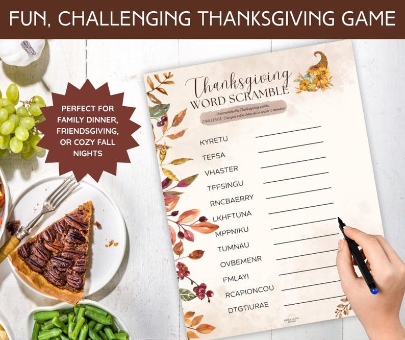 Thanksgiving Word Scramble Printable | Family Game for Kids & Adults ...