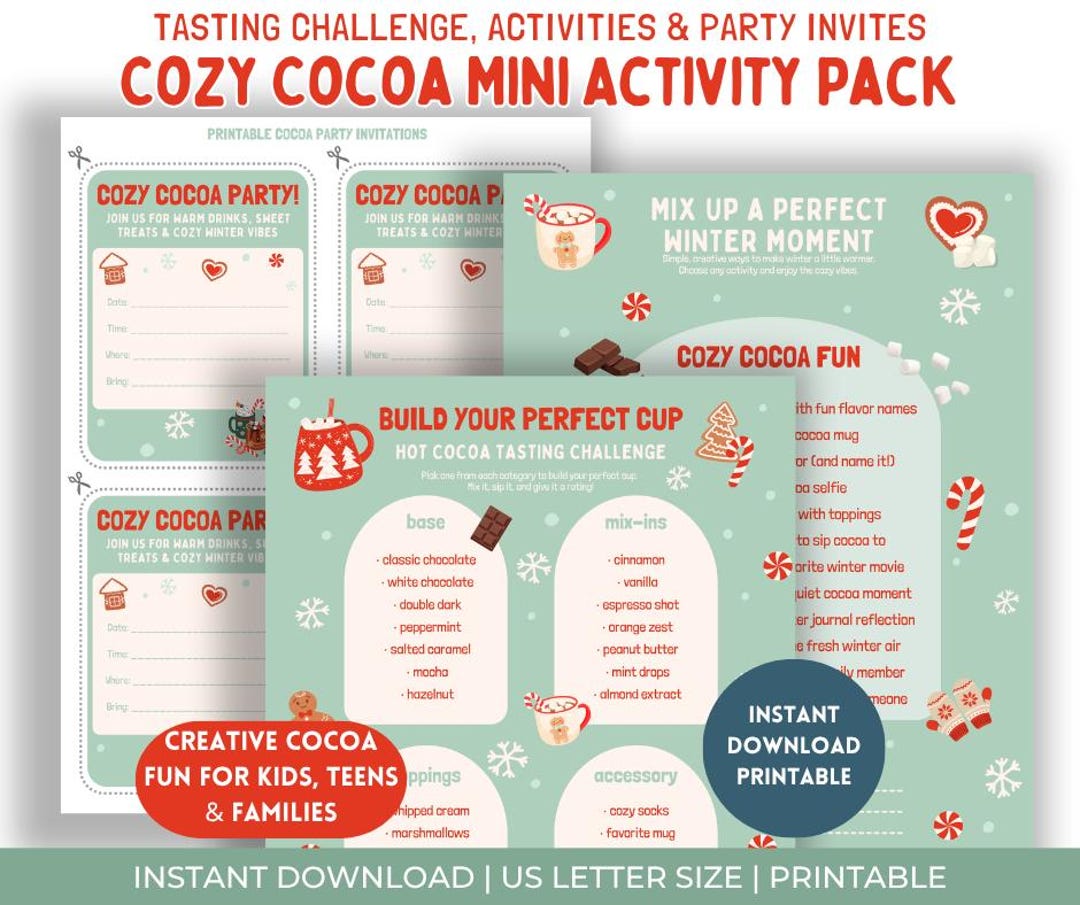 Hot Cocoa Activity Pack • Cozy Winter Printable Set • Cocoa Tasting ...
