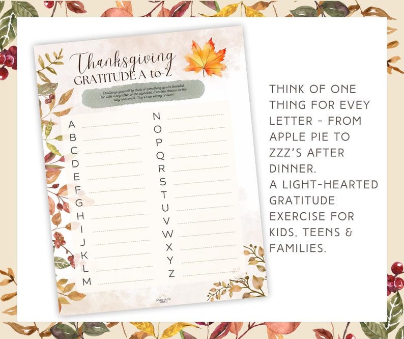 Thanksgiving Gratitude A-to-z Printable | Gratitude Activity for Kids ...