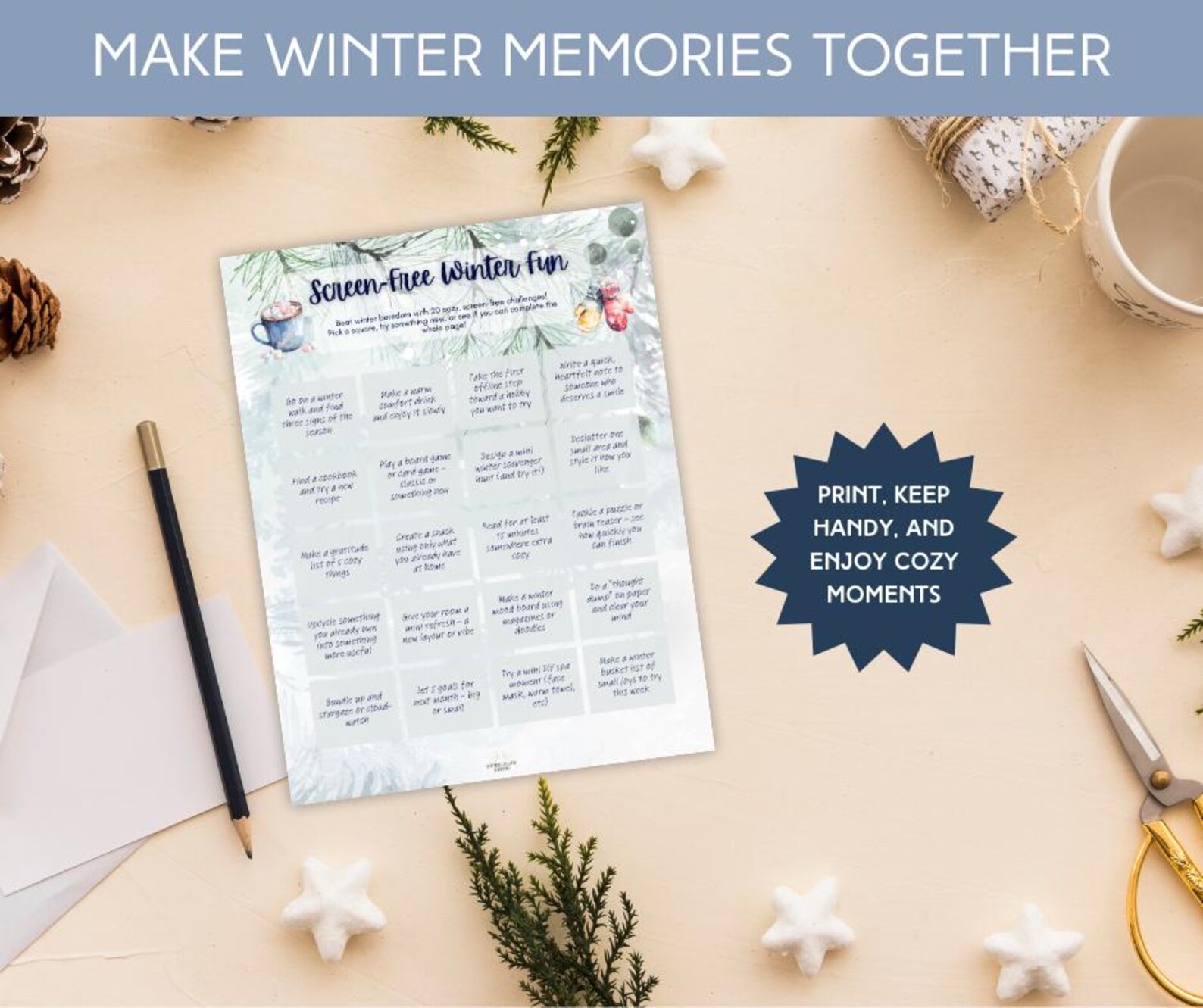 Screen-free Winter Fun Printable • 20 Cozy Activities for Kids, Teens ...